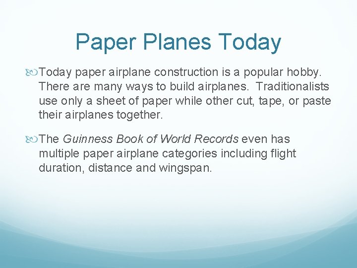 Paper Planes Shaw STEM Lab 2015 History Paper