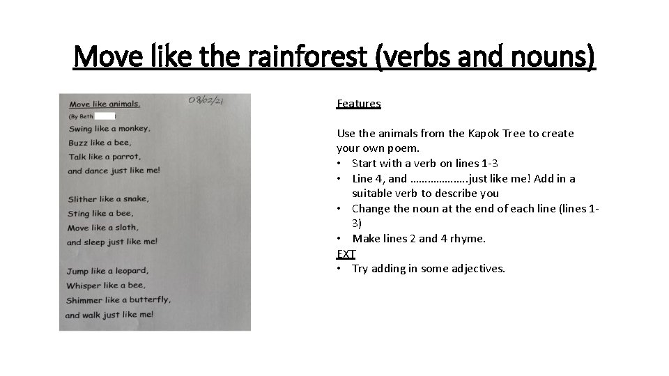 Rainforest Poems Pyramid Poems using adjectives Features Start