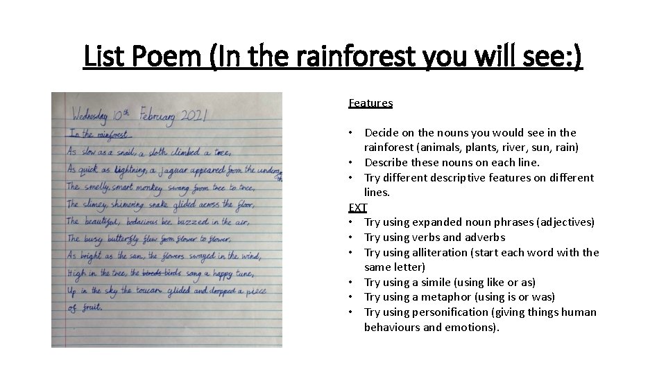 Rainforest Poems Pyramid Poems using adjectives Features Start