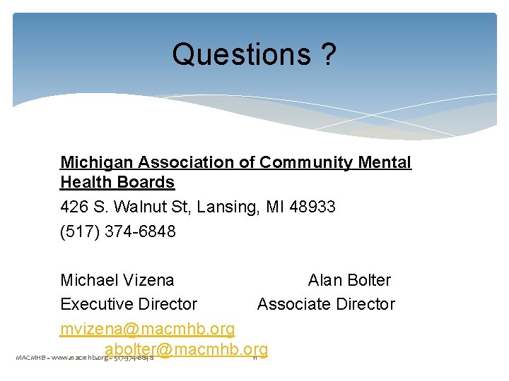 Michigan Association of COMMUNITY MENTAL HEALTH Boards Report