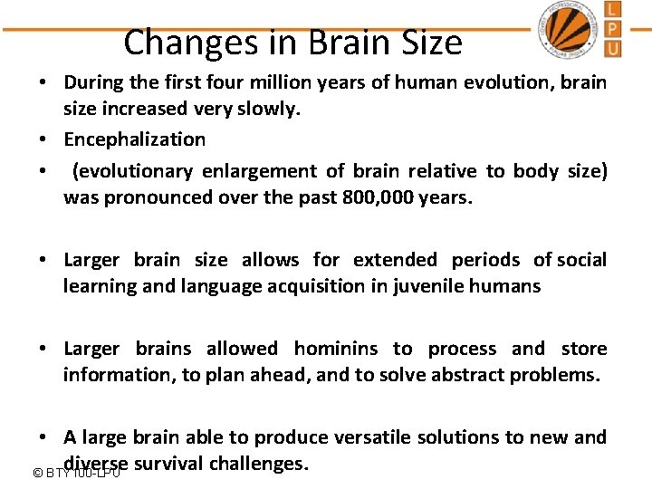 BTY 100 Lec1 3 Human Evolution BTY 100