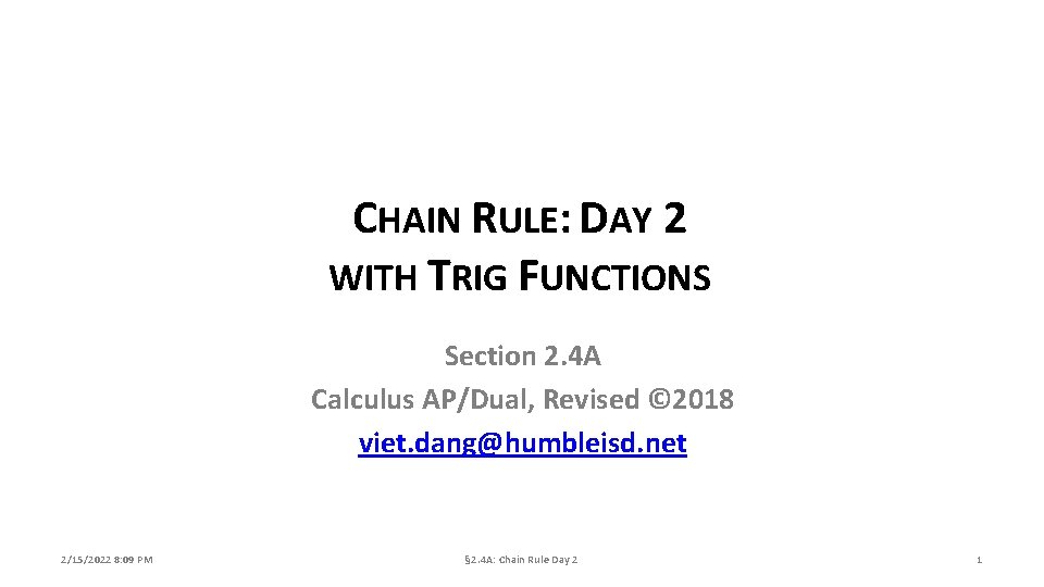 CHAIN RULE DAY 2 WITH TRIG FUNCTIONS Section