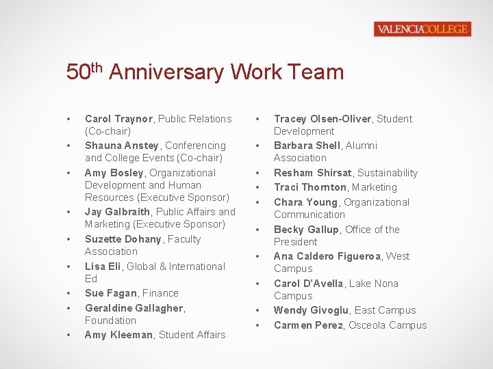 50 th Anniversary Celebration Planning and Budget Overview