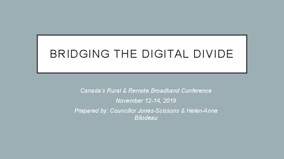 BRIDGING THE DIGITAL DIVIDE Canadas Rural Remote Broadband