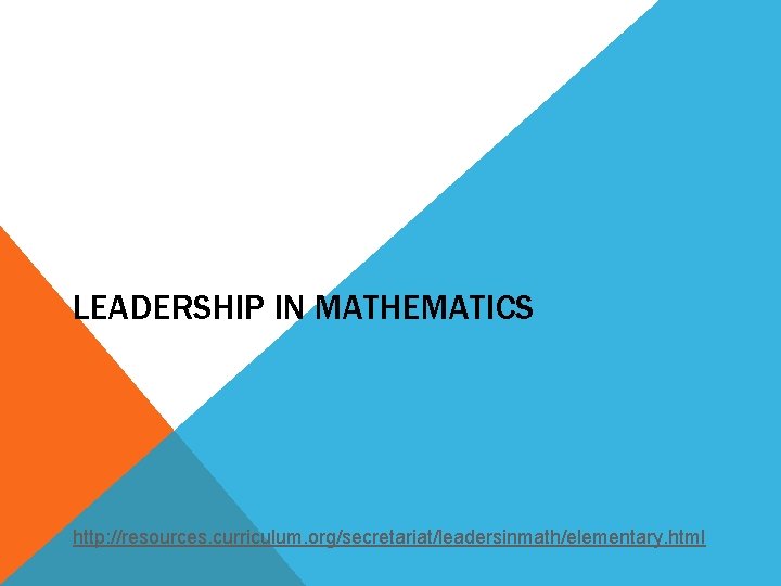 LEADERSHIP IN MATHEMATICS http resources curriculum ...