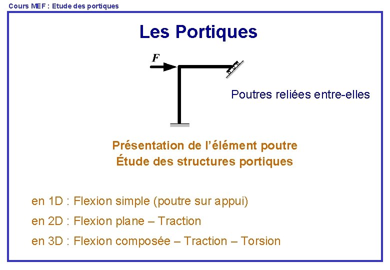 Cours MEF Etude des portiques Les Portiques Poutres