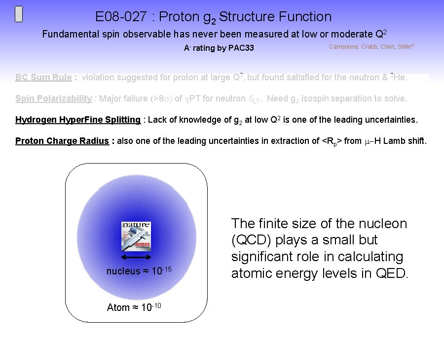 Physics Goals Overview E 08 027007 Collaboration meeting