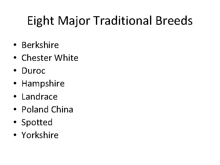 Swine Unit Eight Major Traditional Breeds Berkshire Chester