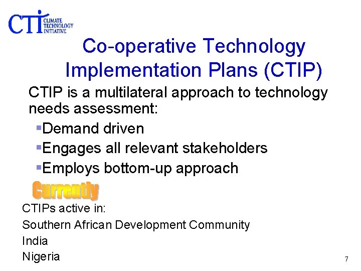 CTI Technology Information Activities www Climate Tech net