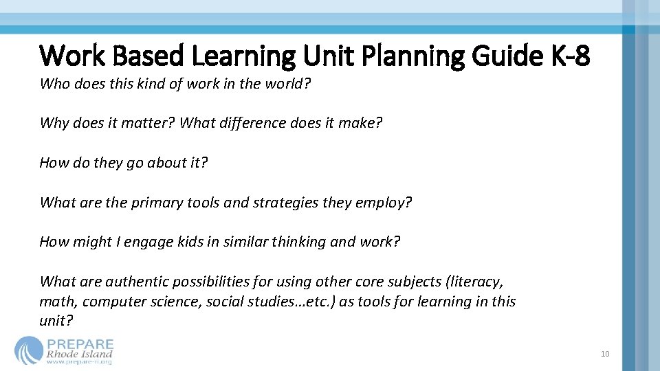 Work Based Learning in the K8 Classroom By