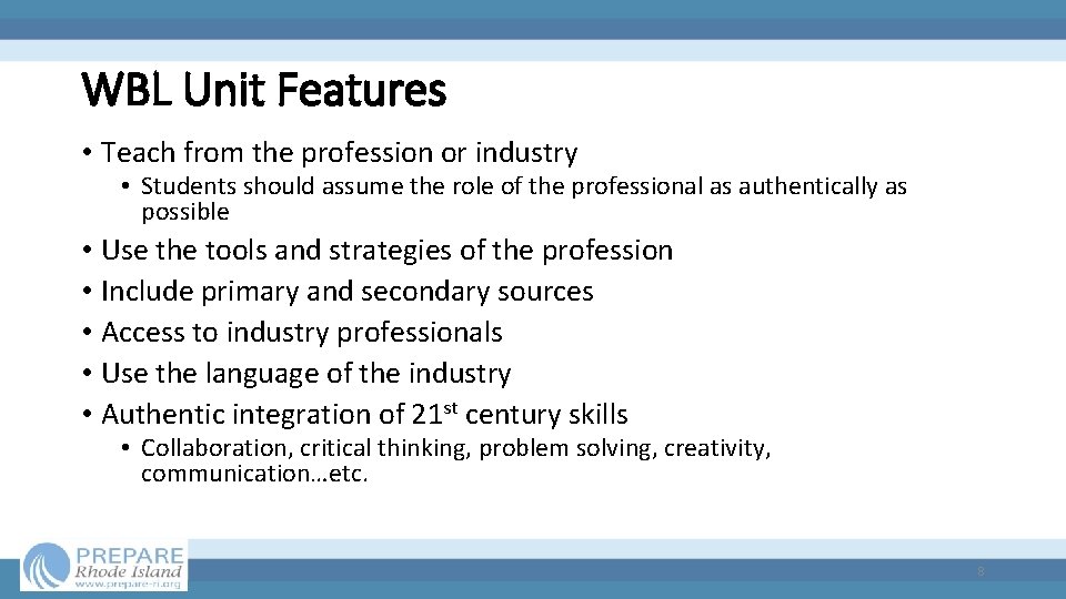 Work Based Learning in the K8 Classroom By