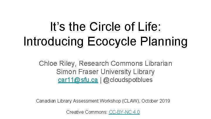 Its the Circle of Life Introducing Ecocycle Planning