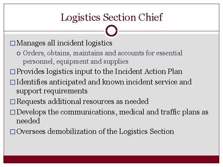 Public Health Incident Leadership MODULE 3 ROLES RESPONSIBILITIES