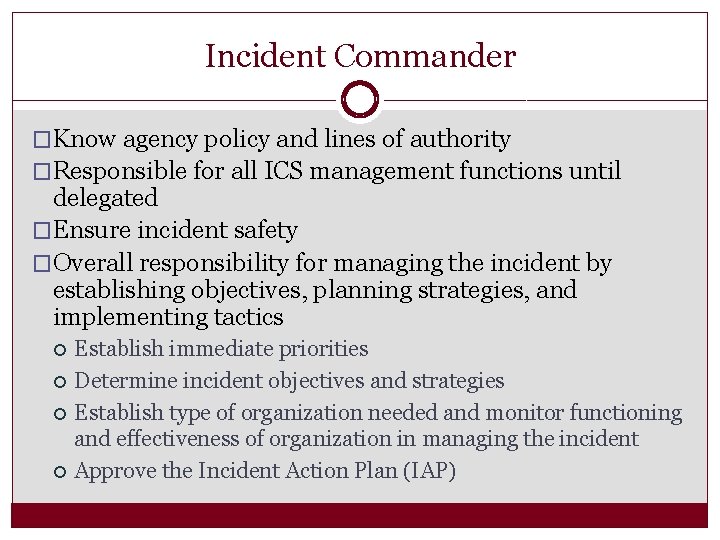 Public Health Incident Leadership MODULE 3 ROLES RESPONSIBILITIES