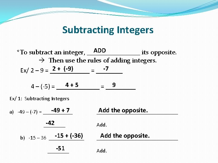 Lesson 2 3 Subtracting Integers Clear Targets Subtract