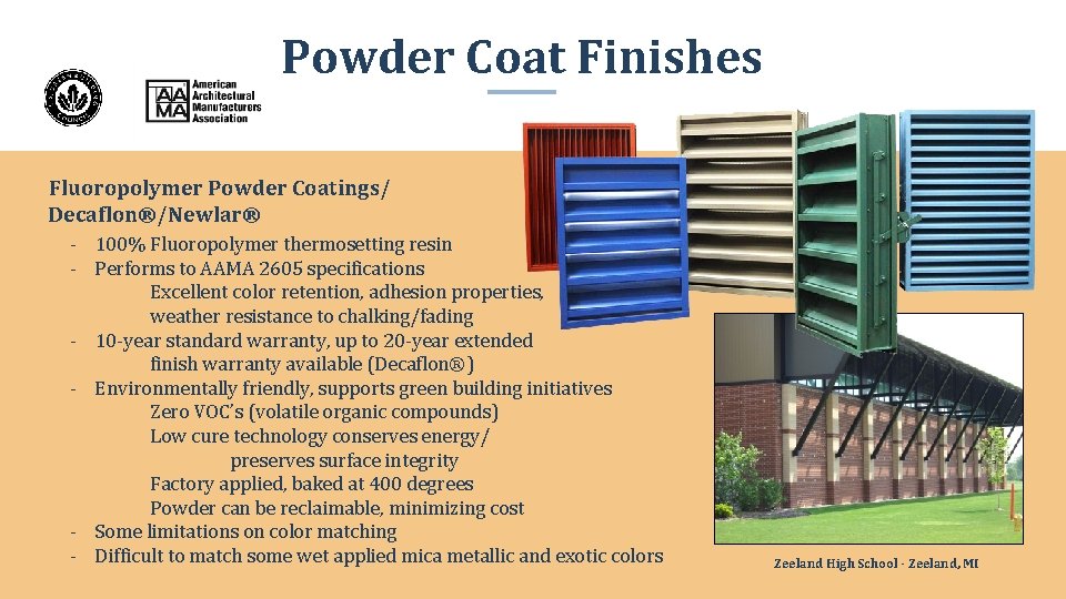 Louver Finishes Options Louver Options Construction Frame Options