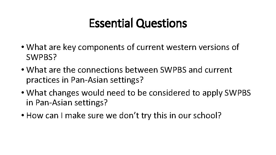 Schoolwide Positive Behavior Support and High Schools SWPBIS