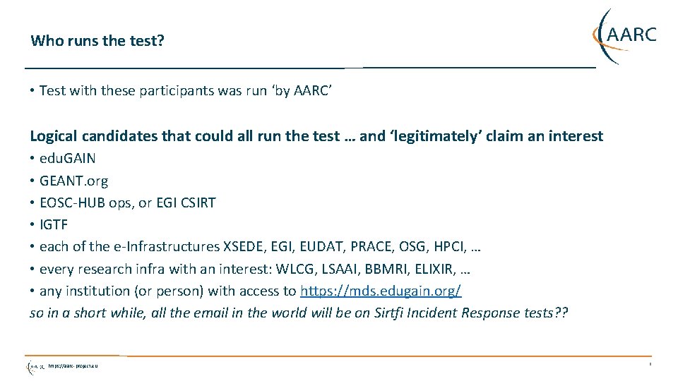 Authentication and Authorisation for Research and Collaboration Testing