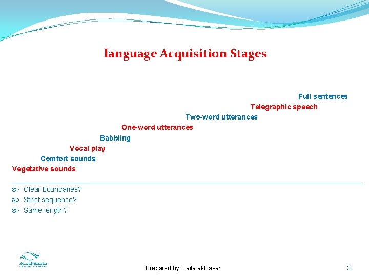 Lecture 5 Language Acquisition Prepared by Laila alHasan