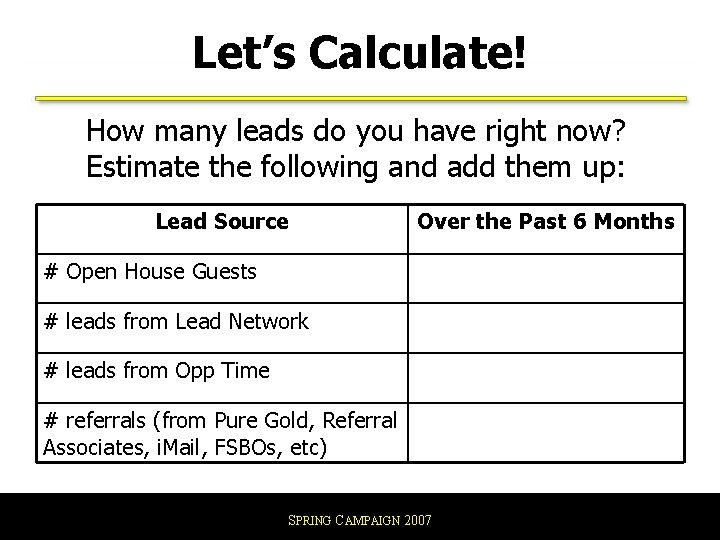 Weekly Training Session The Prospect Follow Up Sheet