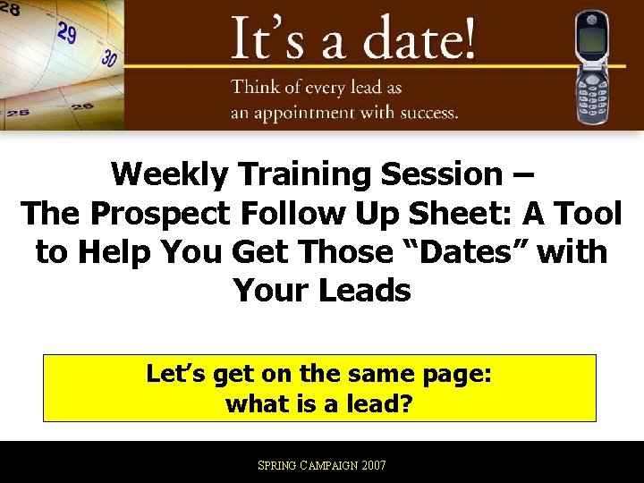 Weekly Training Session The Prospect Follow Up Sheet