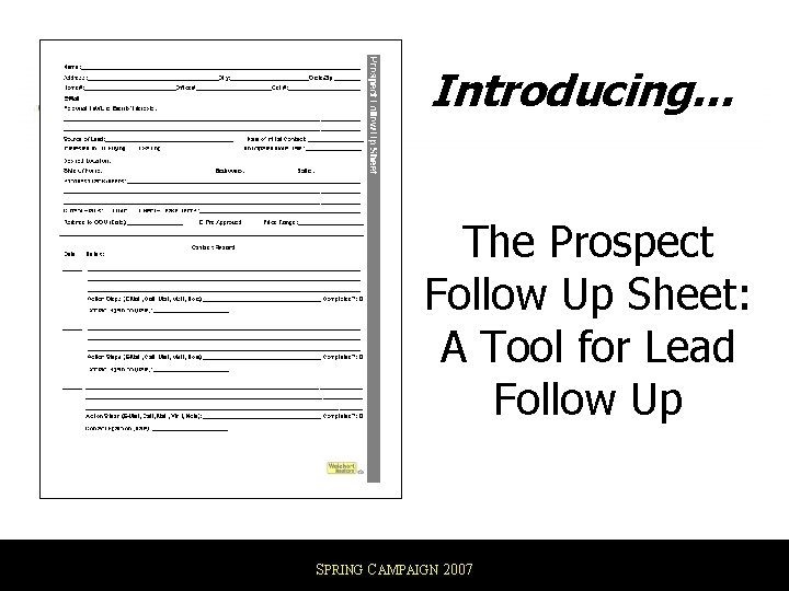 Weekly Training Session The Prospect Follow Up Sheet