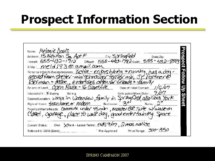 Weekly Training Session The Prospect Follow Up Sheet