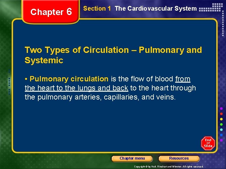 Chapter 6 Section 1 The Cardiovascular System Objectives