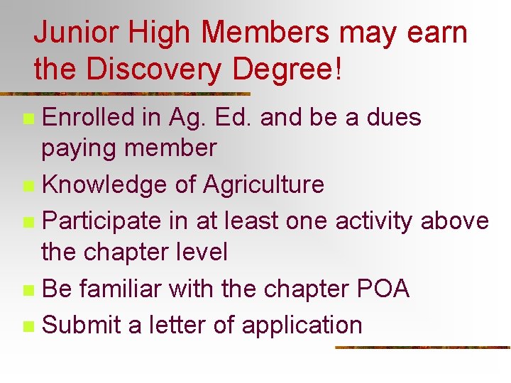 Objective 1 Explain the four FFA Degree areas