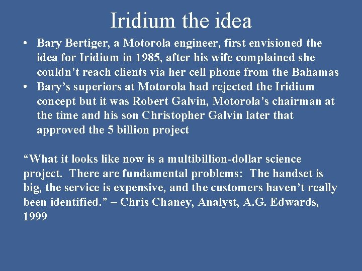 Iridium Satellite Failure University of Texas at Dallas