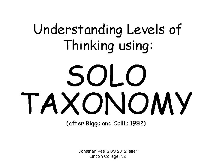 Understanding Levels of Thinking using SOLO TAXONOMY after
