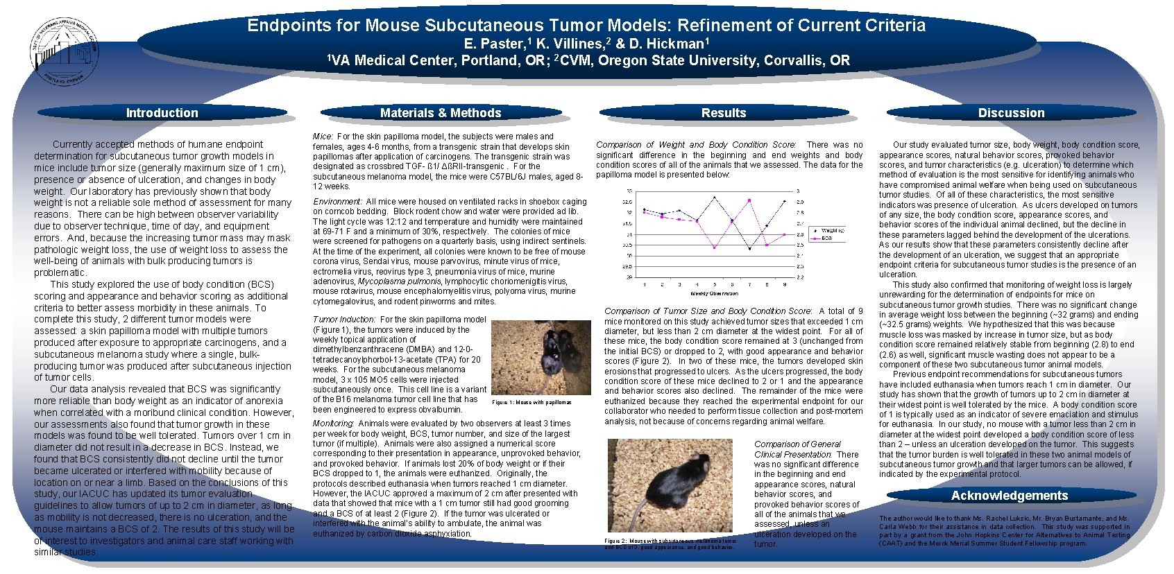 Endpoints for Mouse Subcutaneous Tumor Models Refinement of