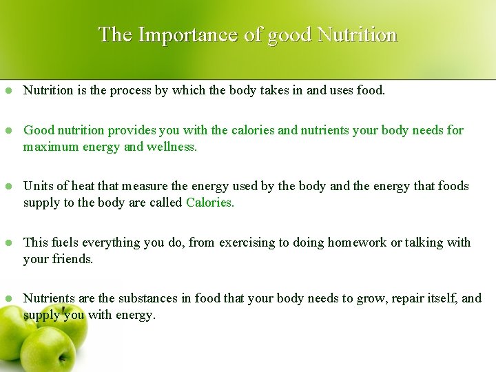 Nutrition Ch 5 The Importance of good Nutrition