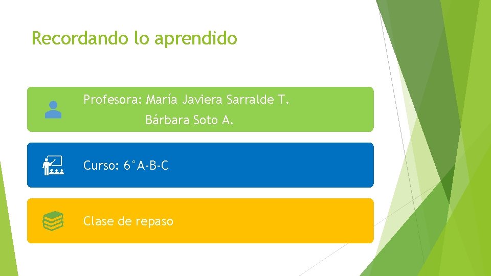 Recordando lo aprendido Profesora Mara Javiera Sarralde T