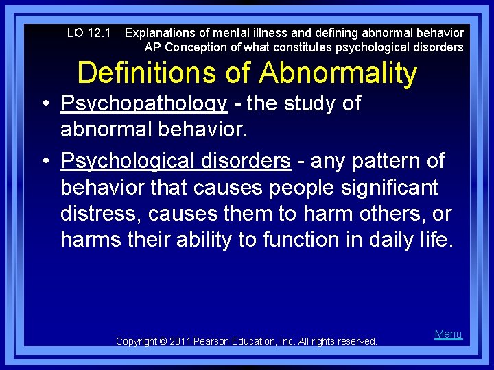 Psychological Disorders Chapter 12 Chapter 12 Learning Objective