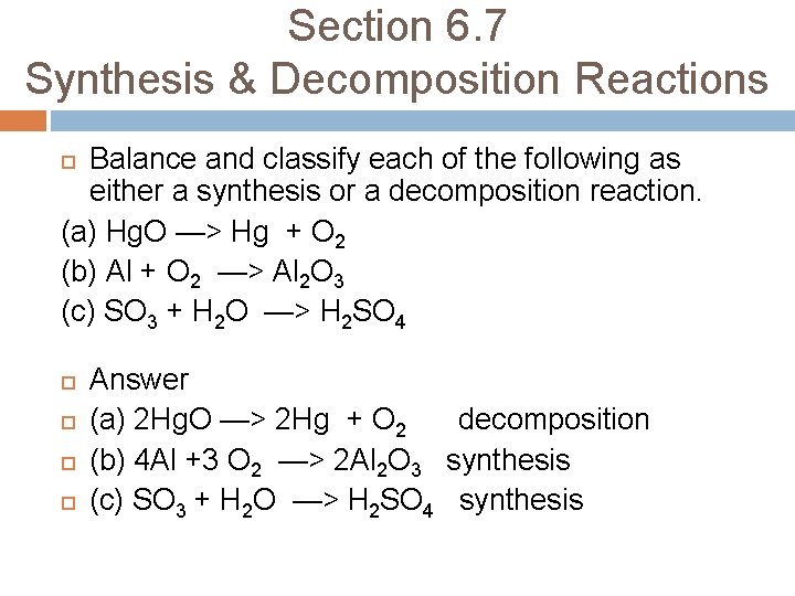 CHAPTER 6 TEST REVIEW Understanding Chemical Reactions Sections