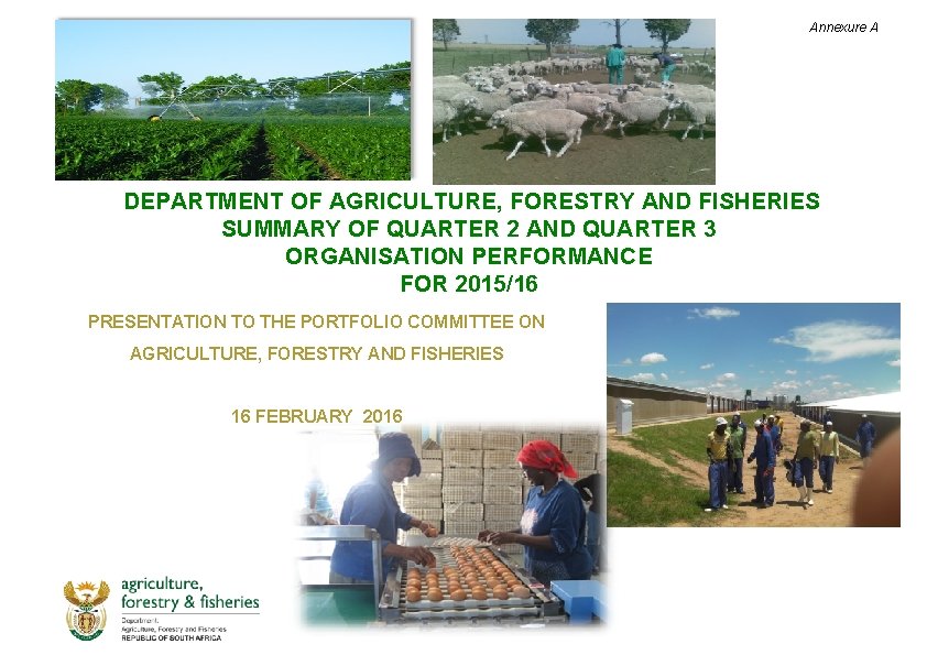 Annexure A DEPARTMENT OF AGRICULTURE FORESTRY AND FISHERIES