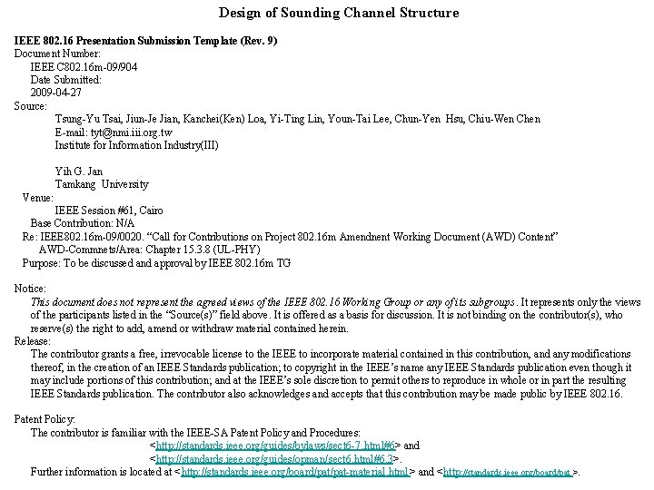 Design of Sounding Channel Structure IEEE 802 16