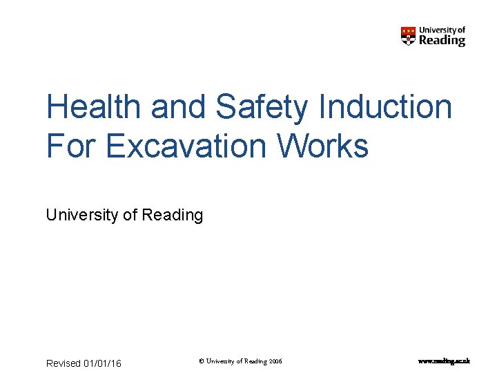 Health and Safety Induction For Excavation Works University