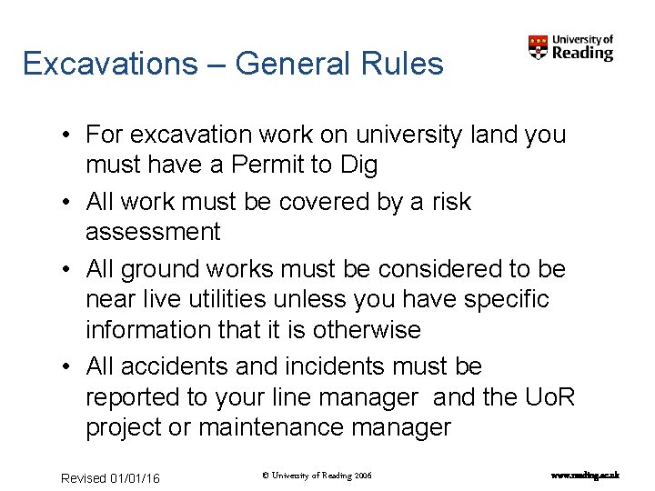 Health and Safety Induction For Excavation Works University