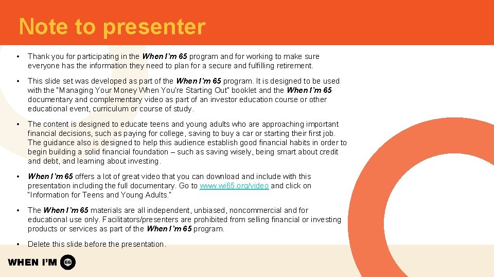 Note to presenter Thank you for participating in