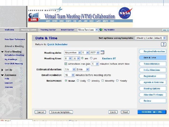 Webinars via NASAs Webex John Ensworth The Institute