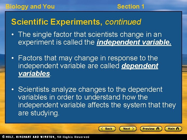 Biology and You Bio I Unit 1 Review
