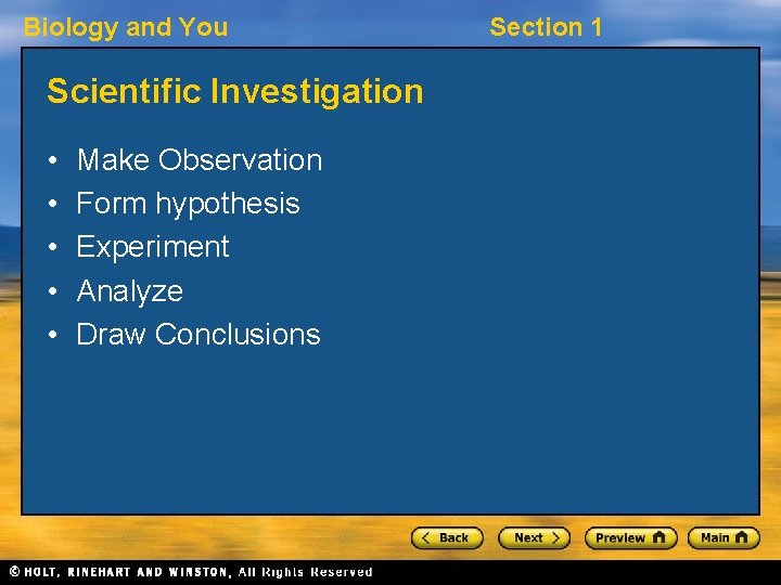 Biology and You Bio I Unit 1 Review