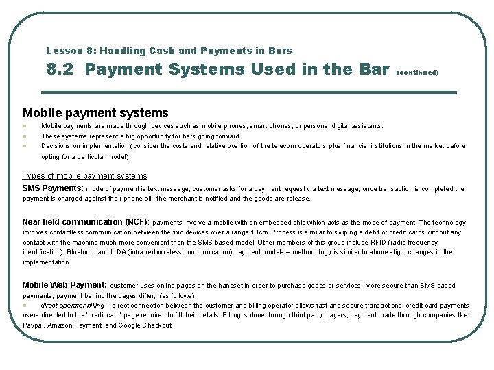 Lesson 8 Handling Cash and Payments in Bars