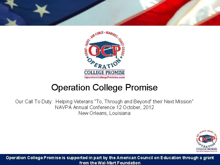 Operation College Promise Our Call To Duty Helping