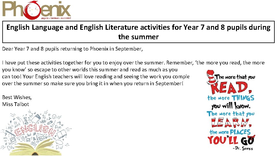 English Language and English Literature activities for Year