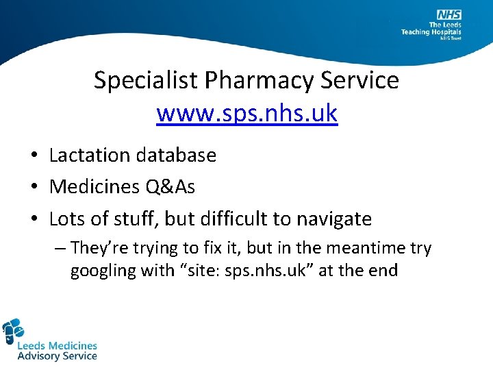Medicines Resources Update Dave Abbott Pharmacist Leeds Medicines