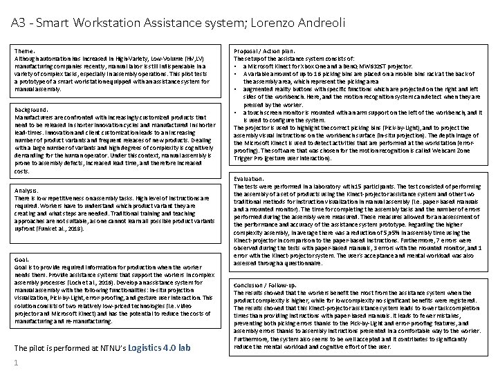 A 3 Smart Workstation Assistance system Lorenzo Andreoli