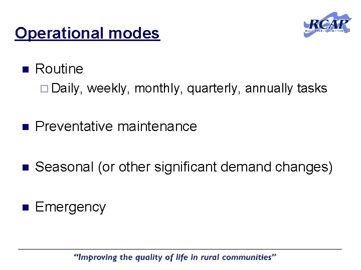 Operations and Maintenance Planning Your name and contact